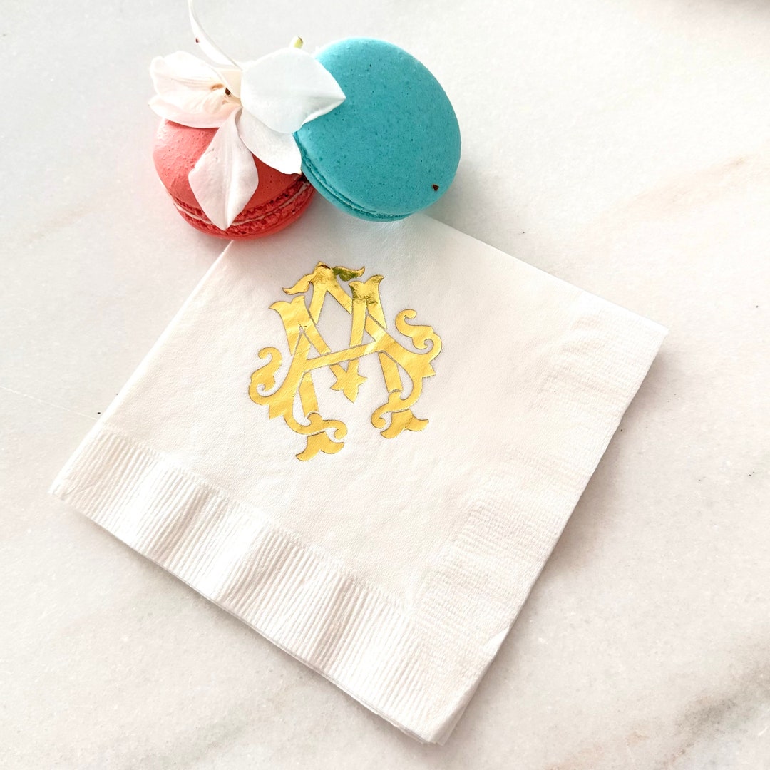 Custom Designed Gold Foil Party Napkins, 3ply Custom Monogram Wedding Napkins, Foil Printed ...