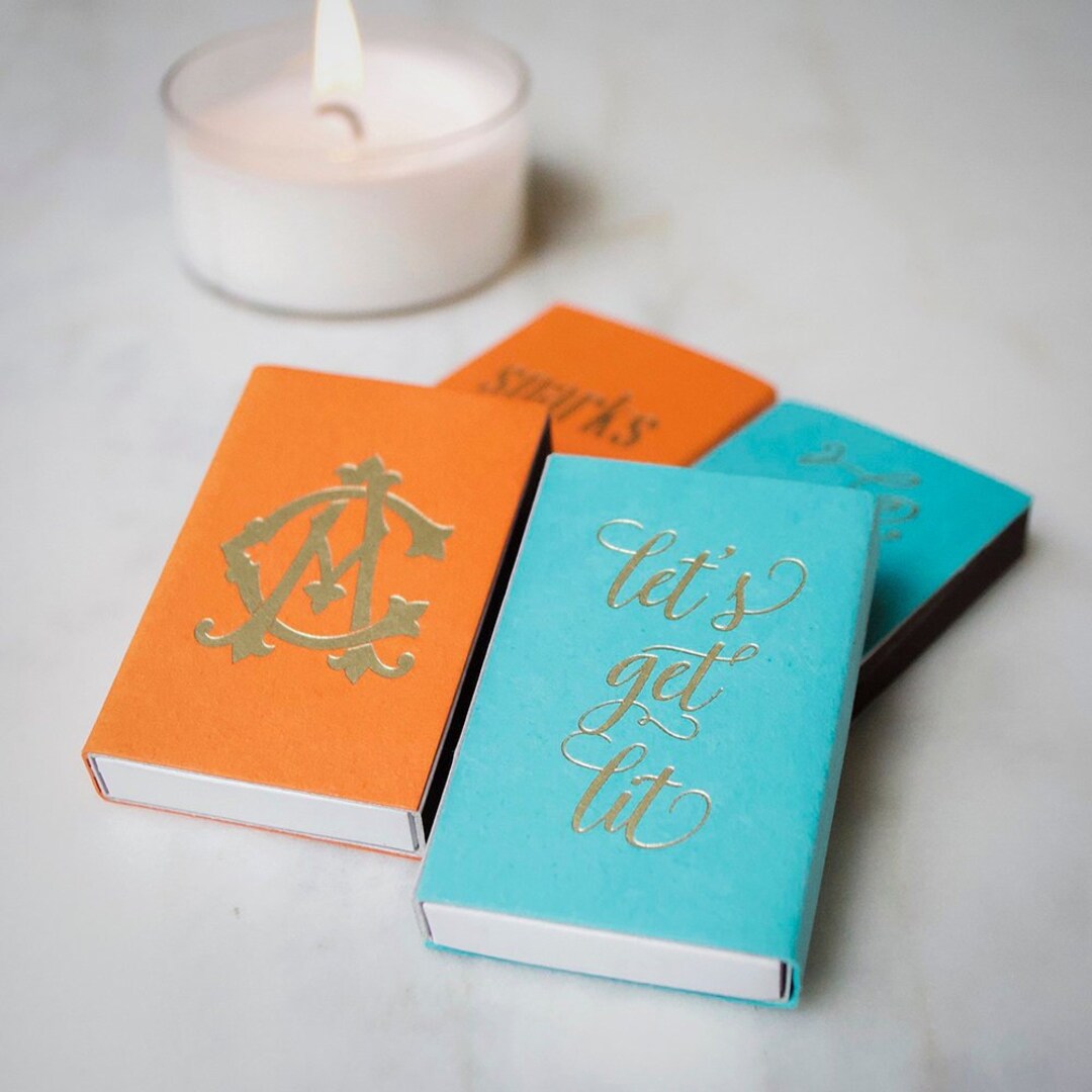 Gold Foil Monogrammed Matches, Let's Get Lit Matchbox, Decorative ...