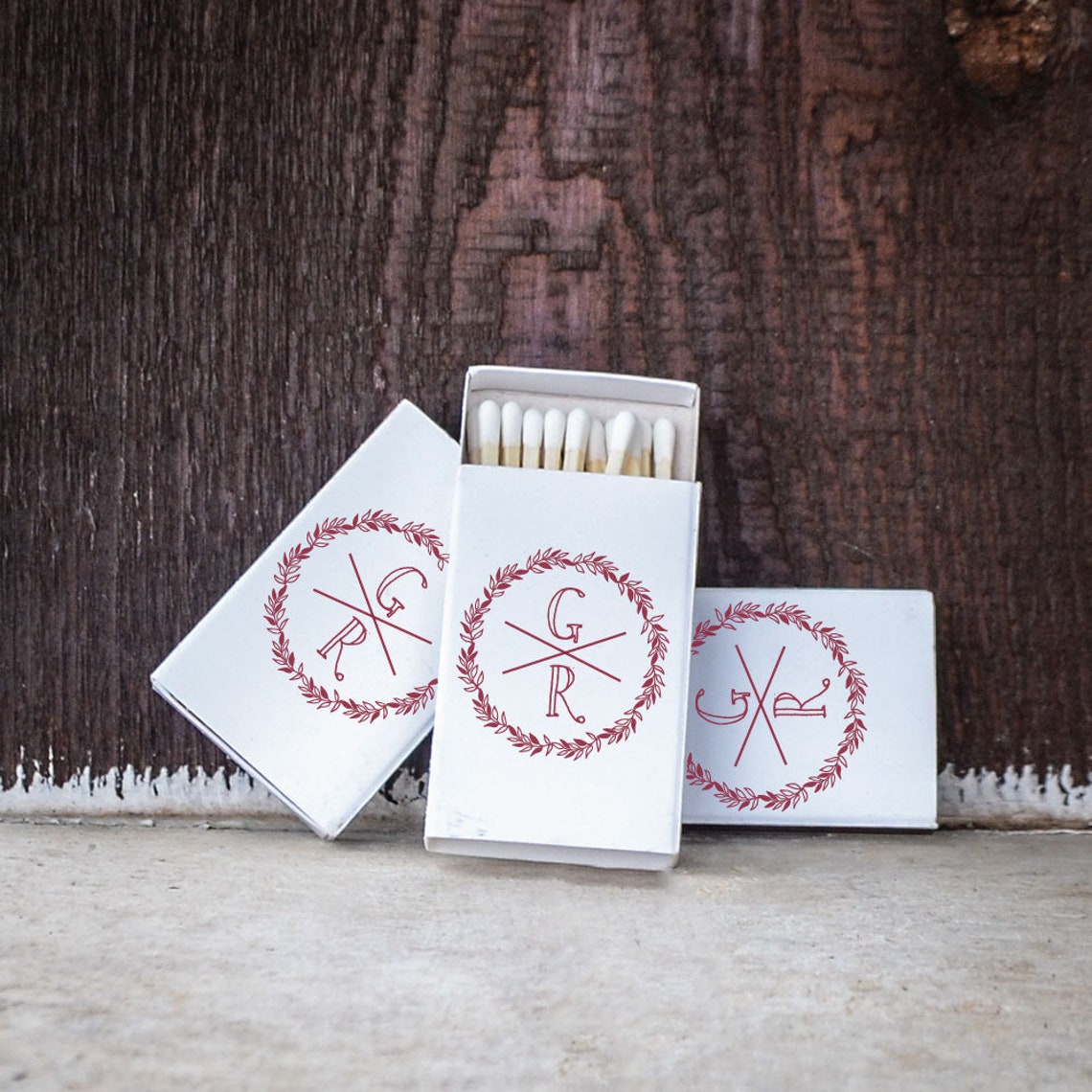 Custom Wreath Wedding Matches Monogrammed Matchboxes | Etsy