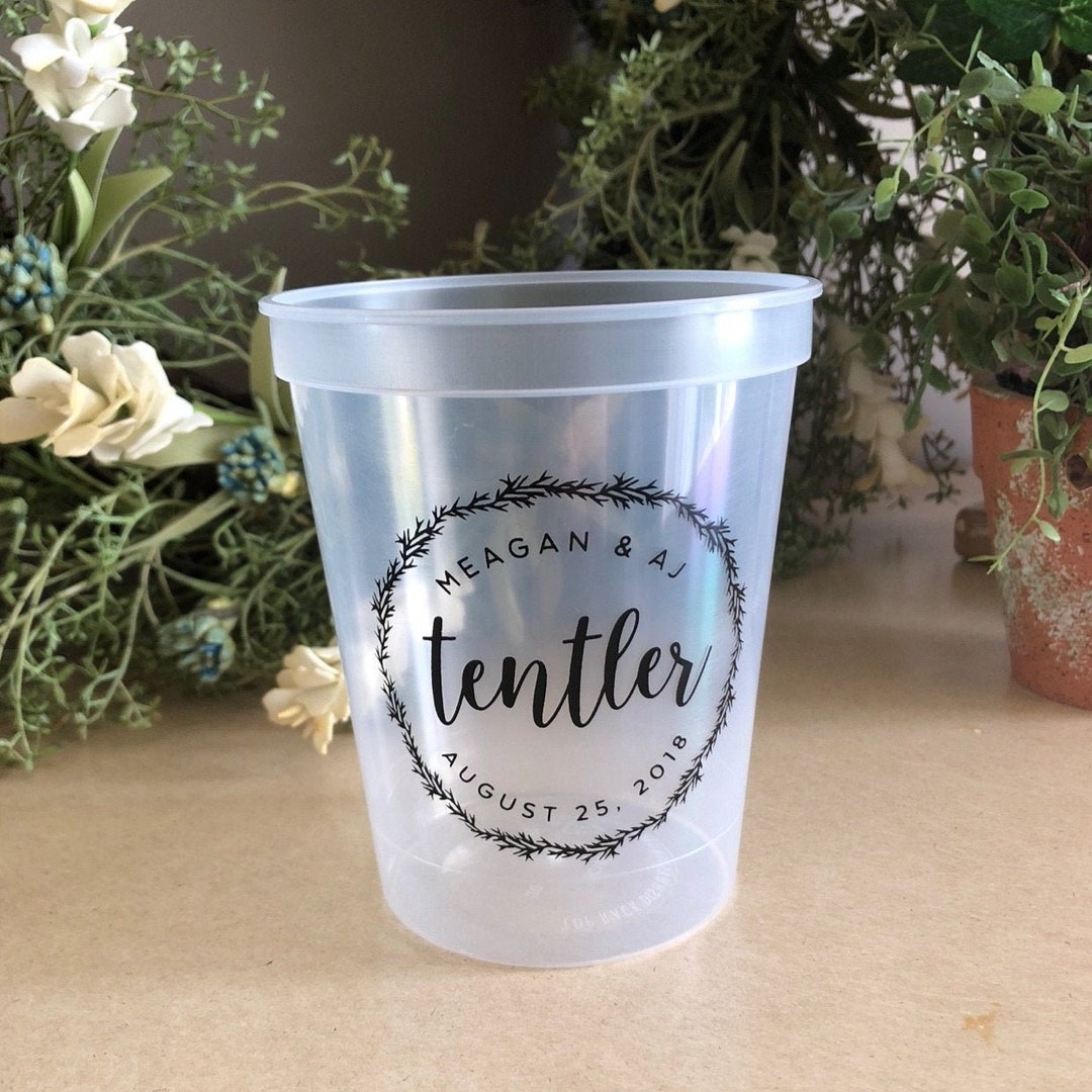 Rustic Wedding Cups, Clear Party Cups, Custom Plastic Cups, Wreath ...