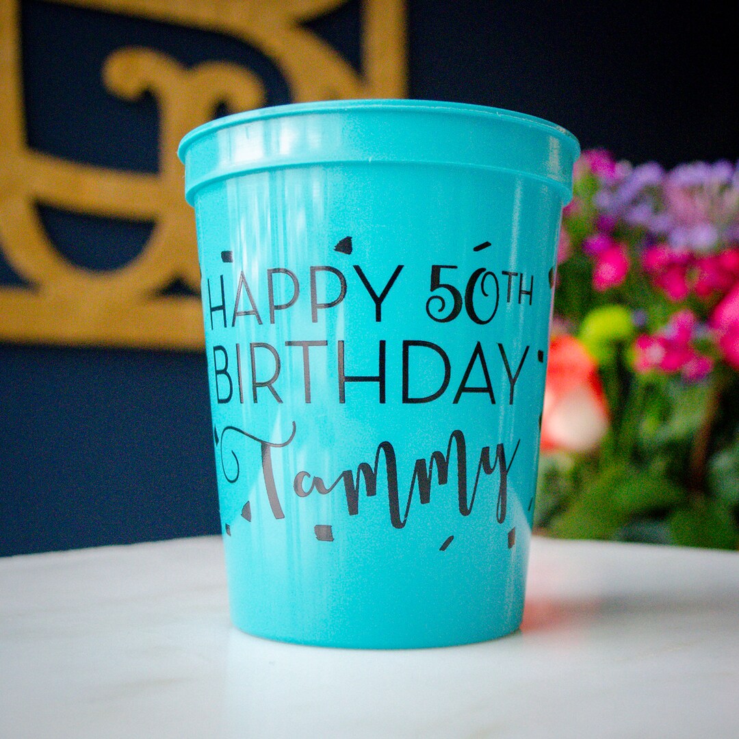 50th Birthday Party Stadium Cups Turquoise Cups Confetti 50th Birthday Party Stadium Cups Turquoise Cups Confetti