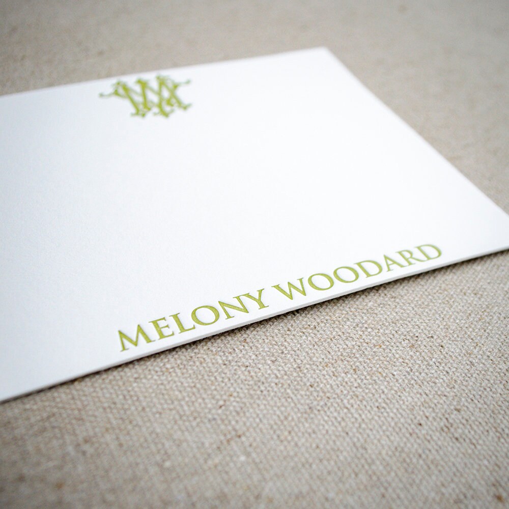 Monogrammed Letterpress A2 Stationery & Envelope Set, Personalized Flat ...