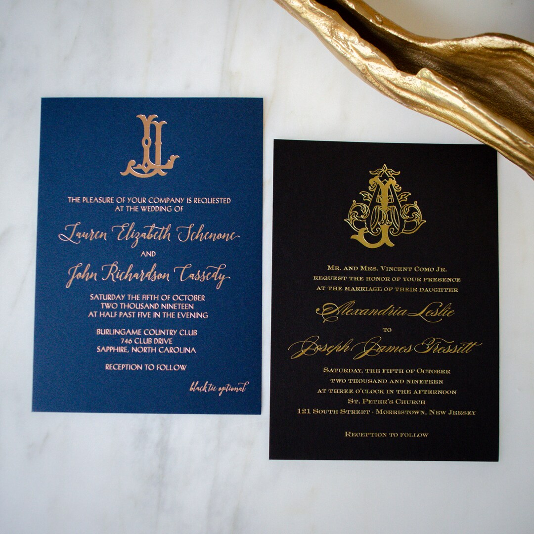 Customized Foil Wedding Invitations, Custom Monogrammed Foil Printed ...