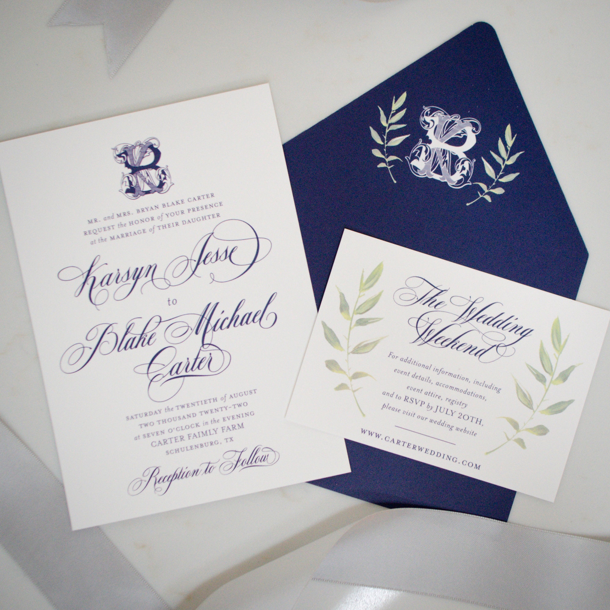Personalized Digital Full Color Wedding Invites, Custom Printed Navy ...