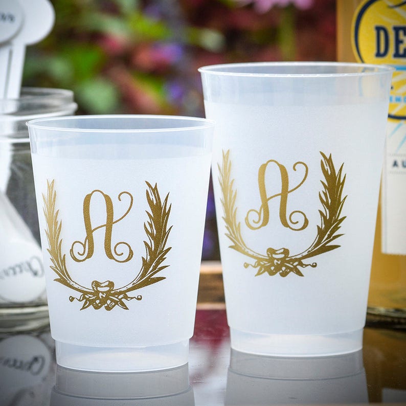 Wreath Monogram Cups Personalized Wedding Cups Party Cups | Etsy