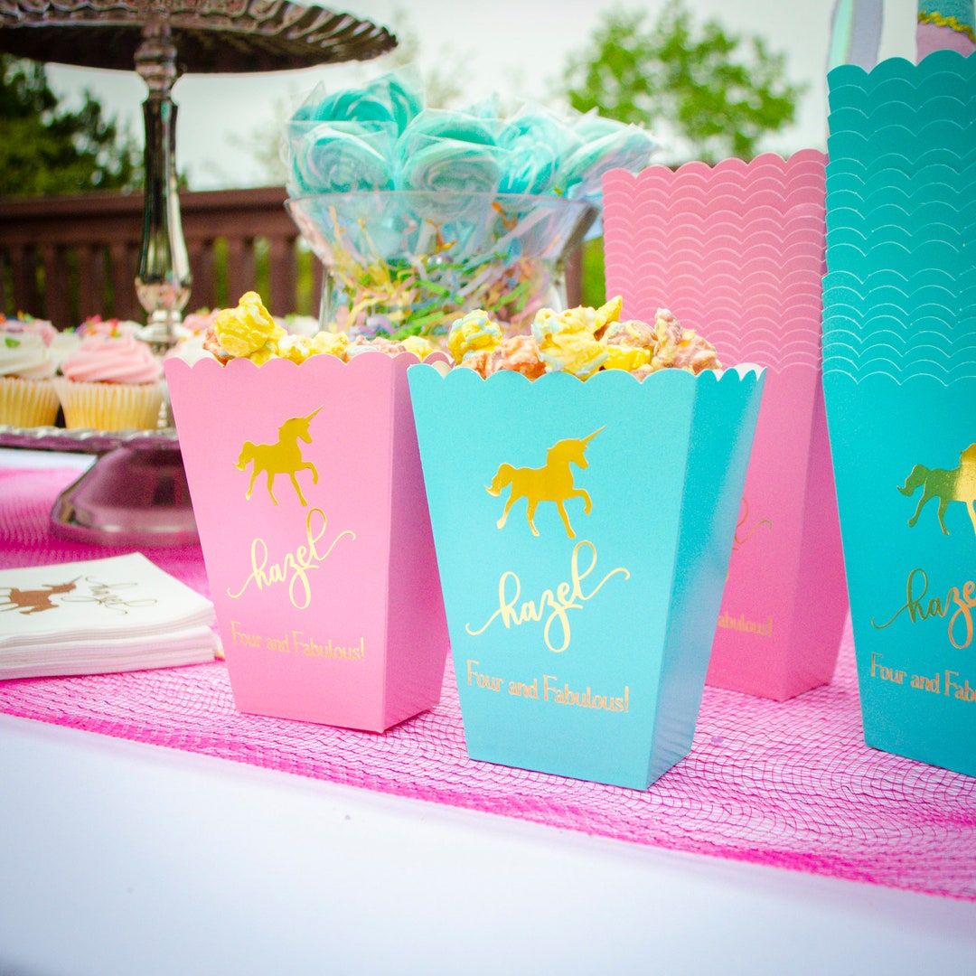 Birthday Popcorn Favor Boxes, Paper Popcorn Boxes, Unicorn Birthday ...