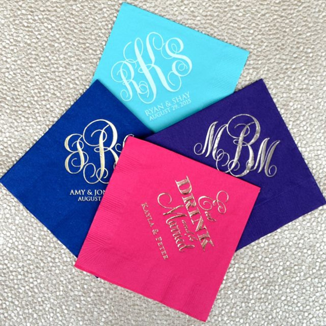 Monogrammed Wedding Napkins, Custom Foil Printed Napkins, Gold Foil ...