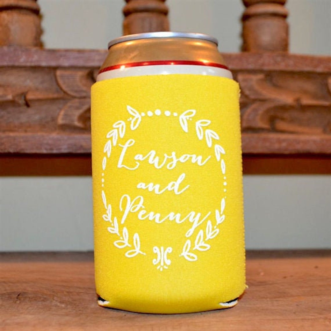 Personalized Can Huggers With Wreath Border and Names, Custom Wedding ...