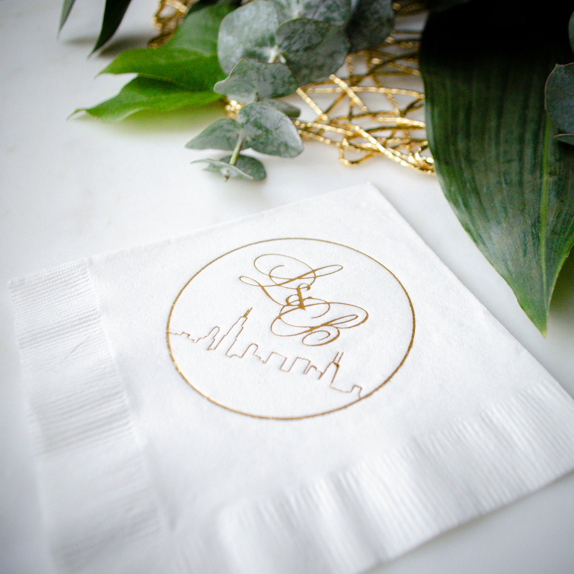 Skyline Initial Napkins Modern Wedding Napkins Personalized | Etsy