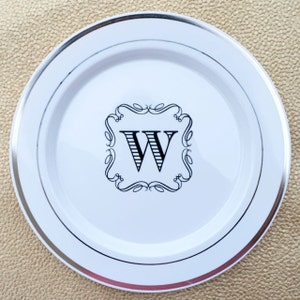 Reusable Monogrammed Premium Plastic Plates With Metallic Trim, Custom ...