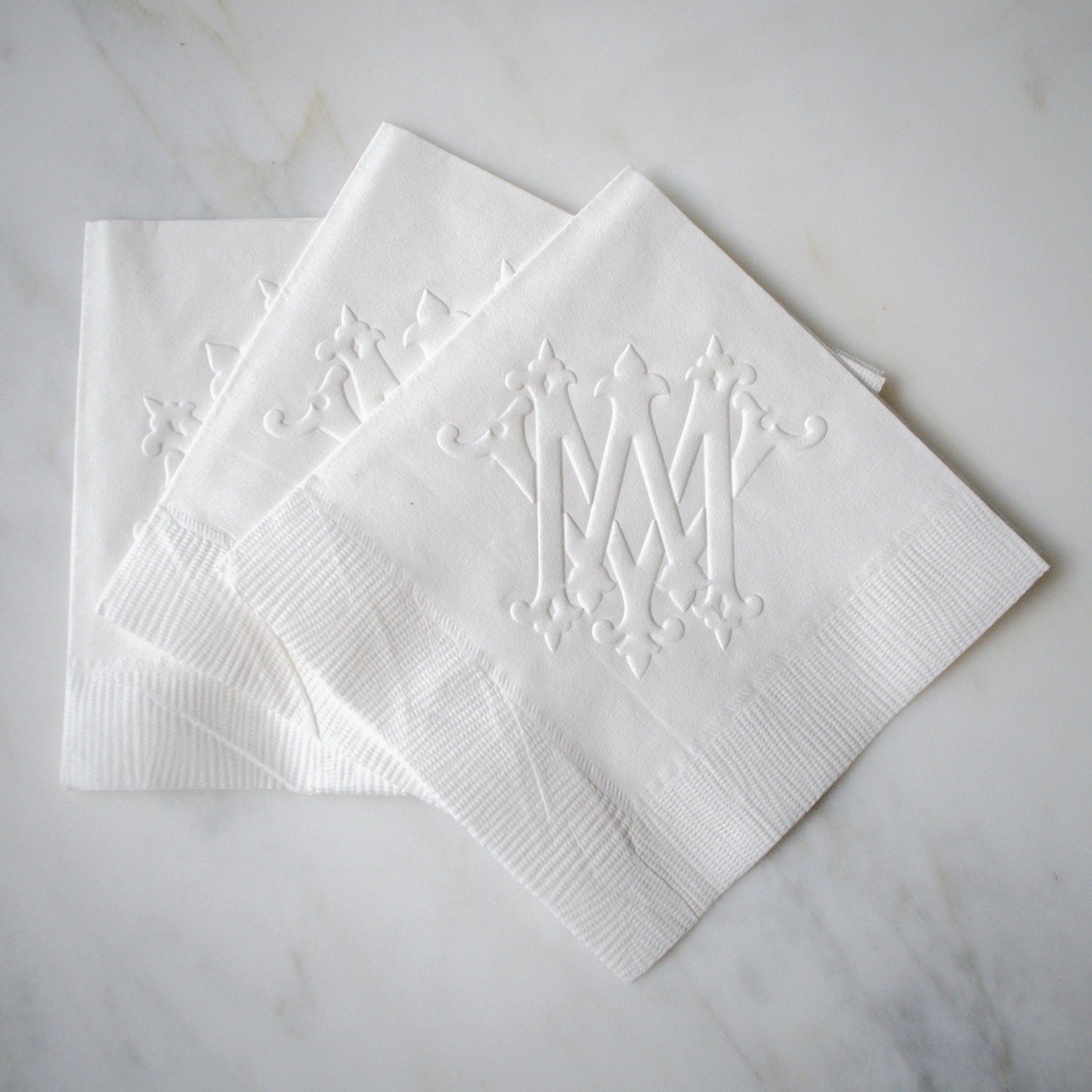 Elegant Embossed Monogram Cocktail Napkins, Embossed Monogrammed ...