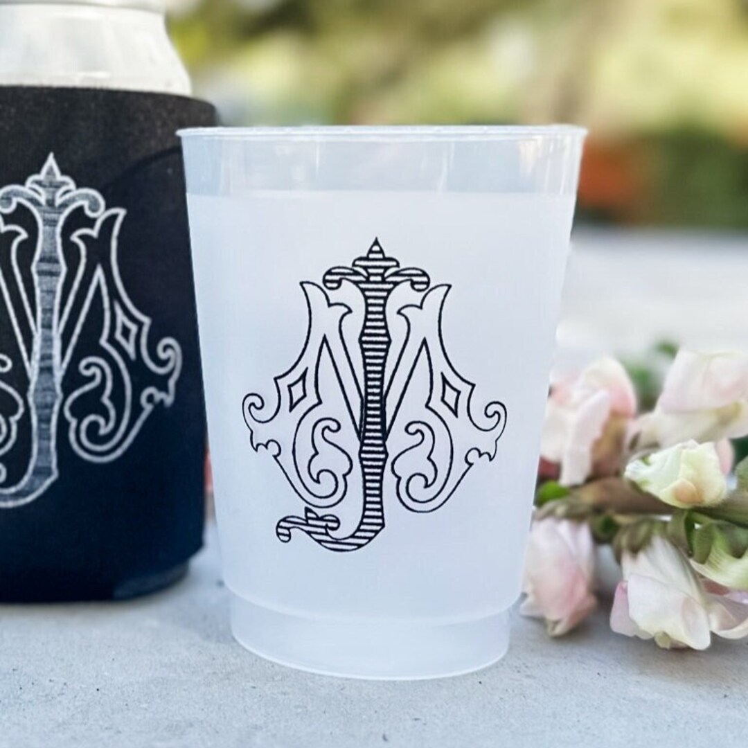 Interlocking Black Ink Monogram Cups, Personalized Shatterproof Cup ...
