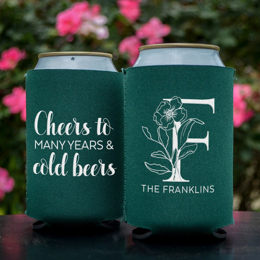 Custom Floral Initial Can Coolers, Personalized Wedding Favor, Neoprene ...
