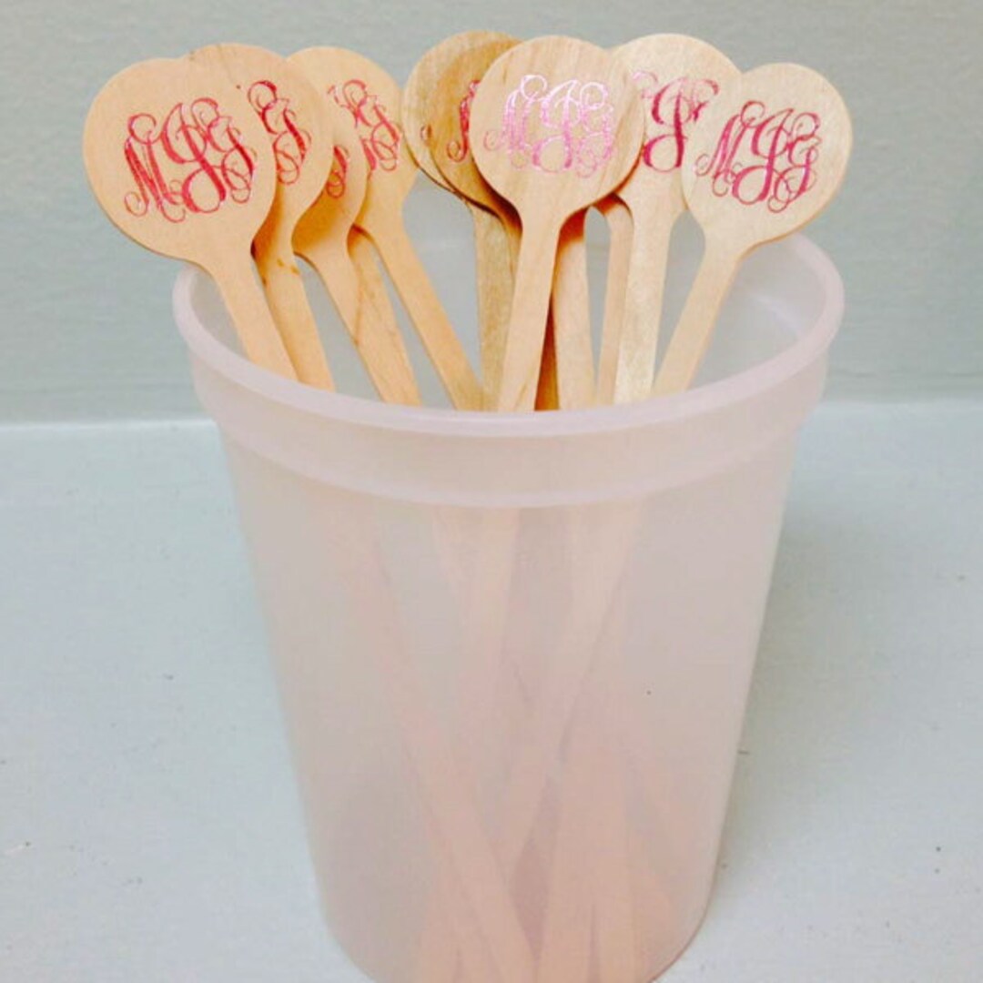 Monogrammed Personalized Wooden Stir Sticks, Foil Printed Party Swizzle ...