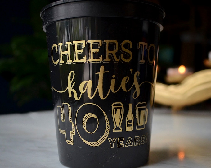 Personalized 40th Birthday Cups, Cheers to 40 Cups, Birthday Party Cups ...