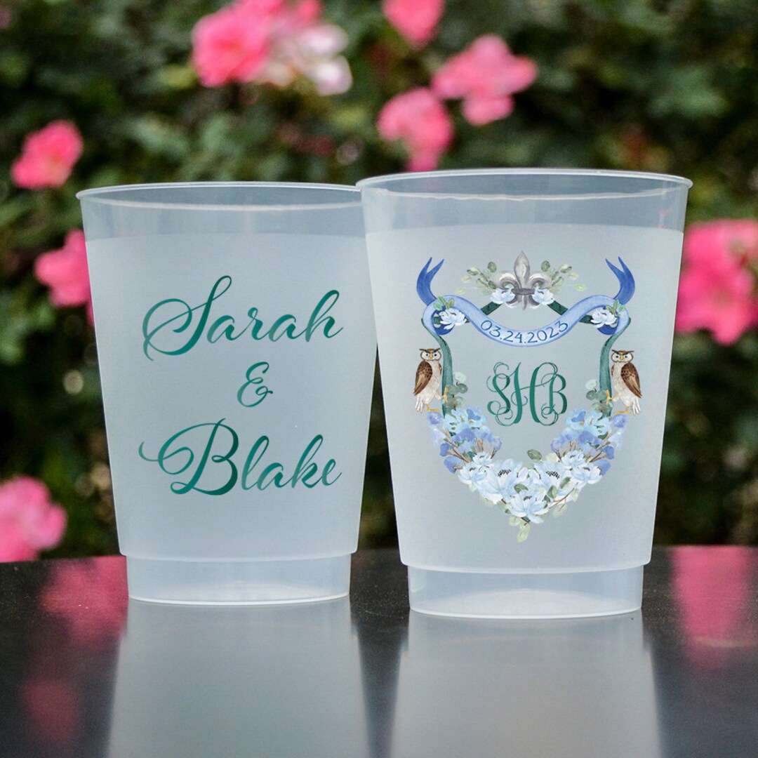 Custom Watercolor Owl Crest Shatterproof Cups, Full Color Wedding ...