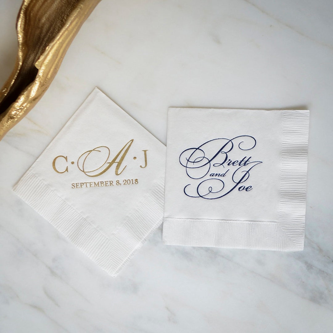 Wedding Monogram Printed Napkins, Cocktail Hour Appetizer Napkins ...