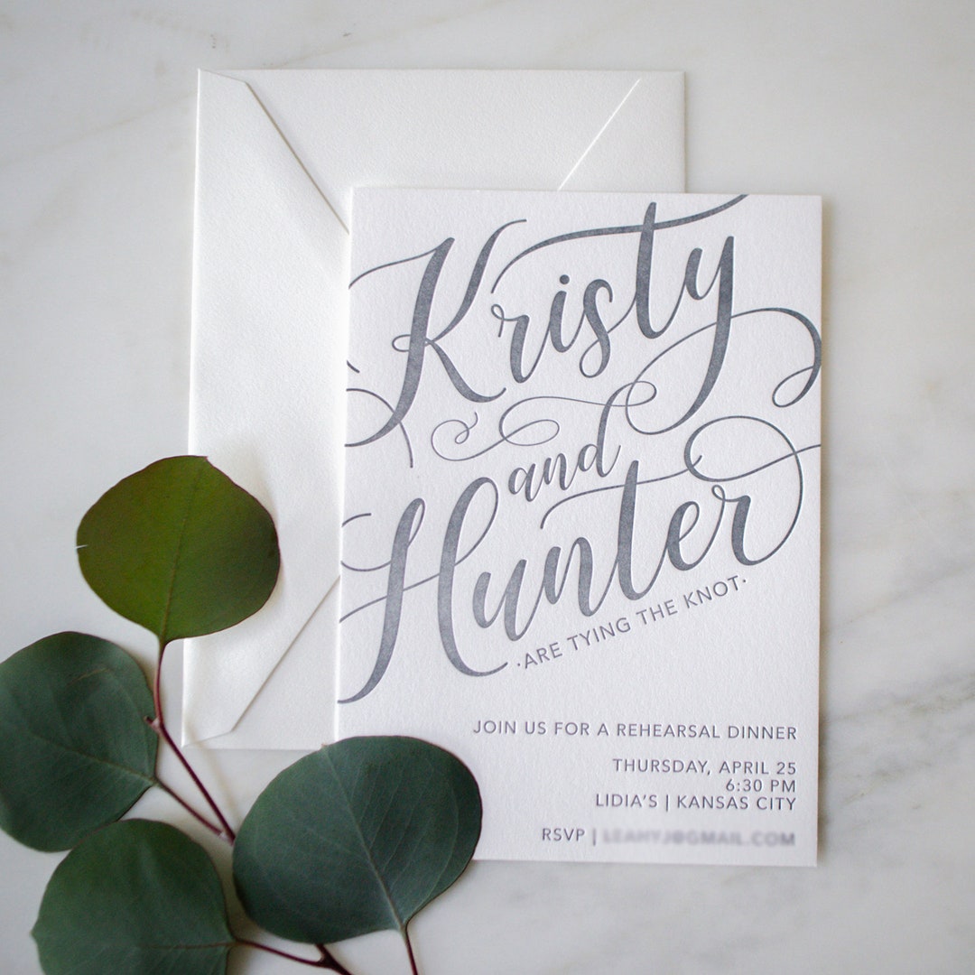 Large Script Letterpress Invitations, Custom Rehearsal Dinner Invites ...