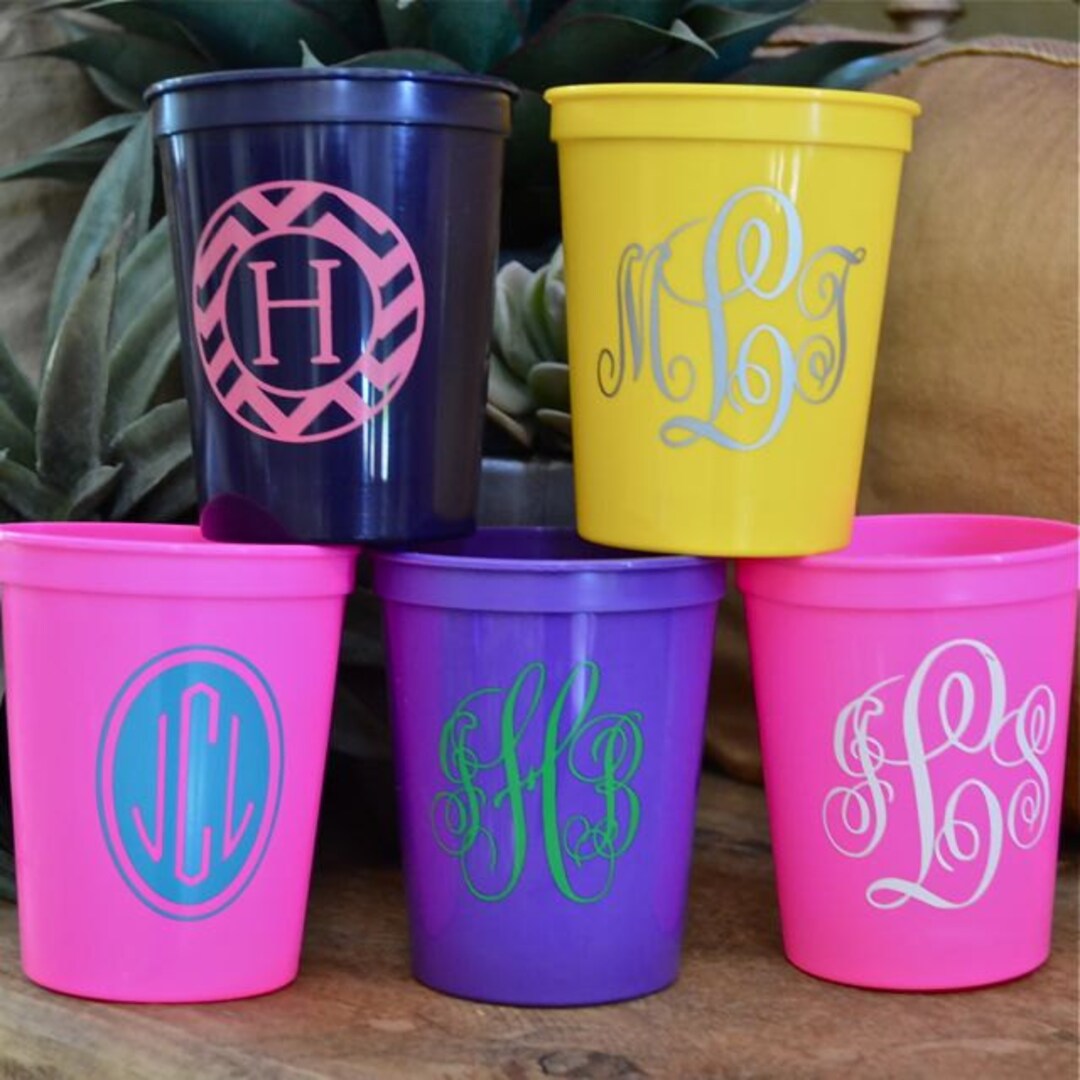 Monogrammed Bright Stadium Party Cups, Personalized Wedding Favors ...