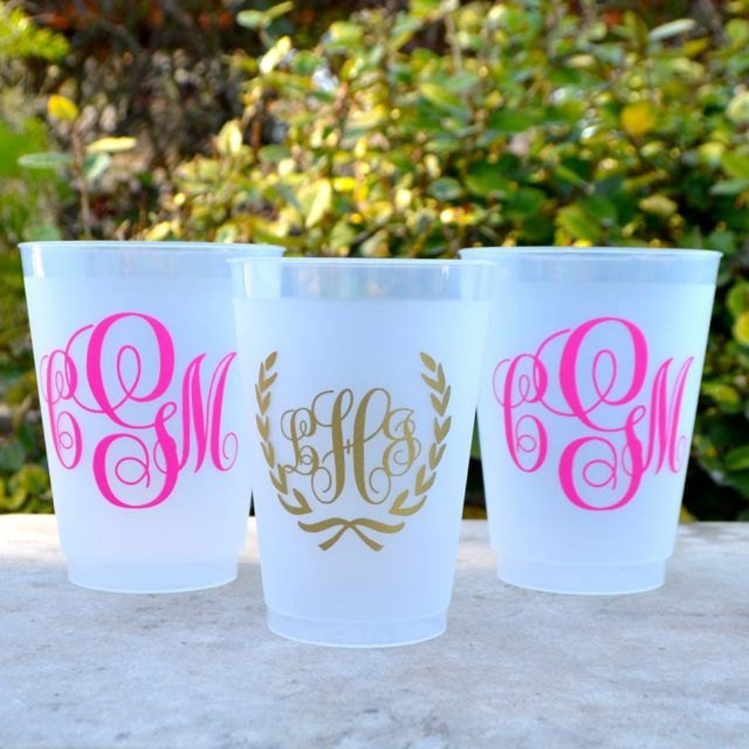 Custom Monogram Shatterproof Party Cups, Personalized Wreath Border ...