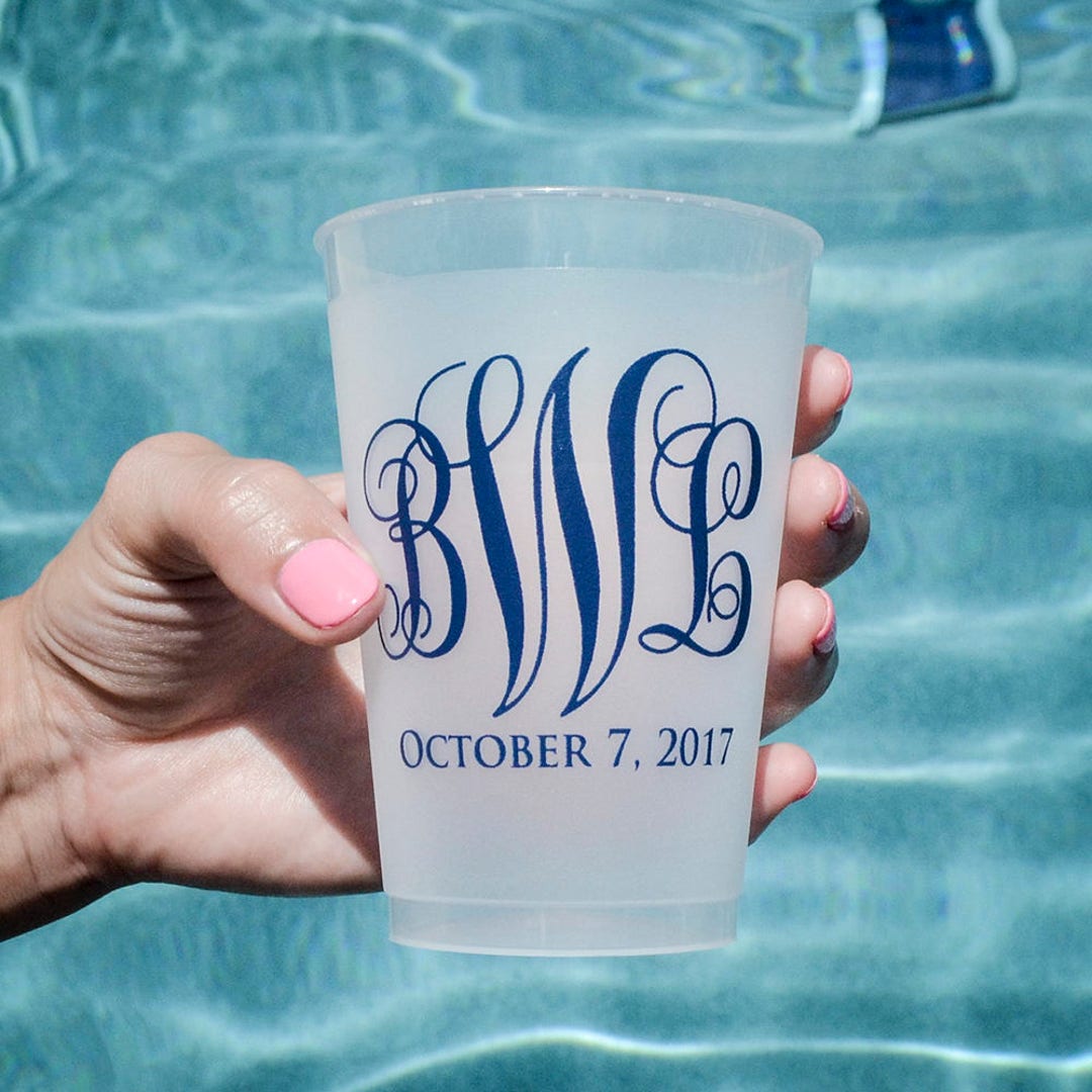 Monogrammed Shatterproof Frosted Wedding Cups, Personalized Party Cups ...