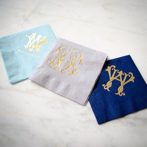 Interlocking Monogram Napkins, Personalized Napkins, 3 Ply Cocktail Napkins, Gold Foil Napkins ...