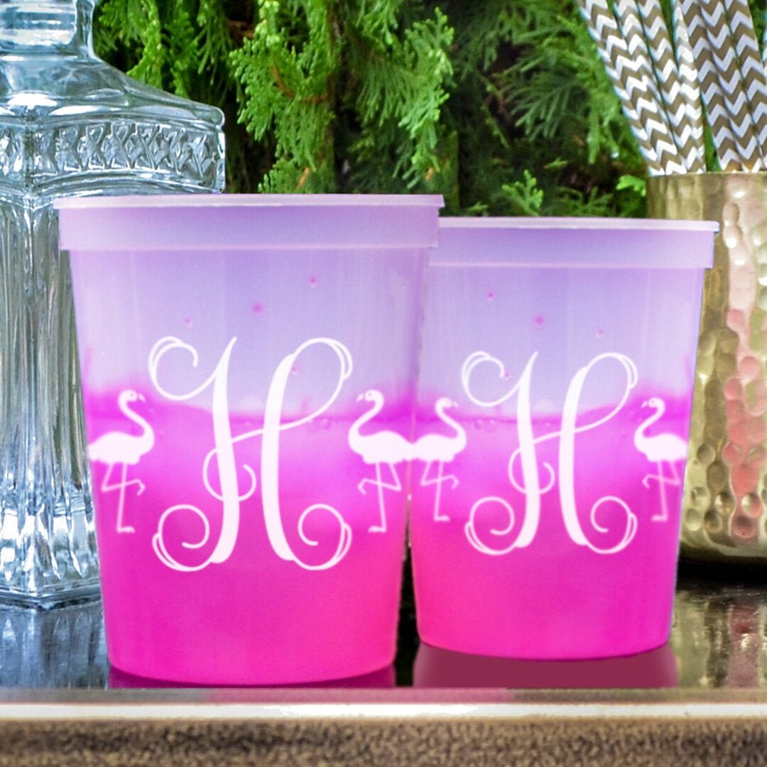 Flamingo Monogram Mood Cups, Color Changing Party Cups, Let's Flamingle ...