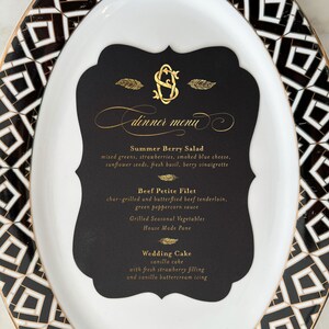 Black and Gold Foil Printed Wedding Reception Dinner Menus, Custom Foil ...