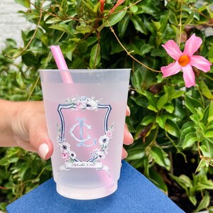 Custom Watercolor Crest Shatterproof Cups, Full Color Wedding Monogram ...