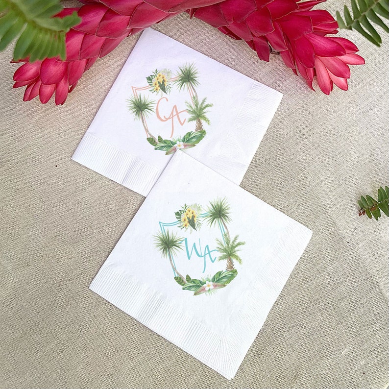 Custom Full Color Palm Tree Crest 3ply Napkins, Tropical Wedding ...