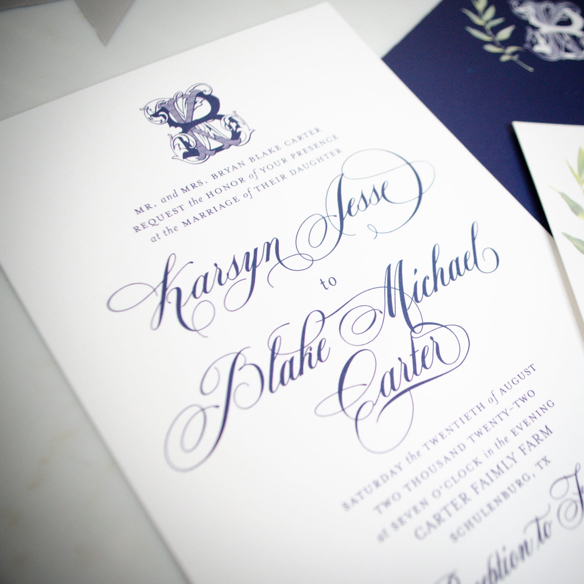 Personalized Digital Full Color Wedding Invites, Custom Printed Navy ...