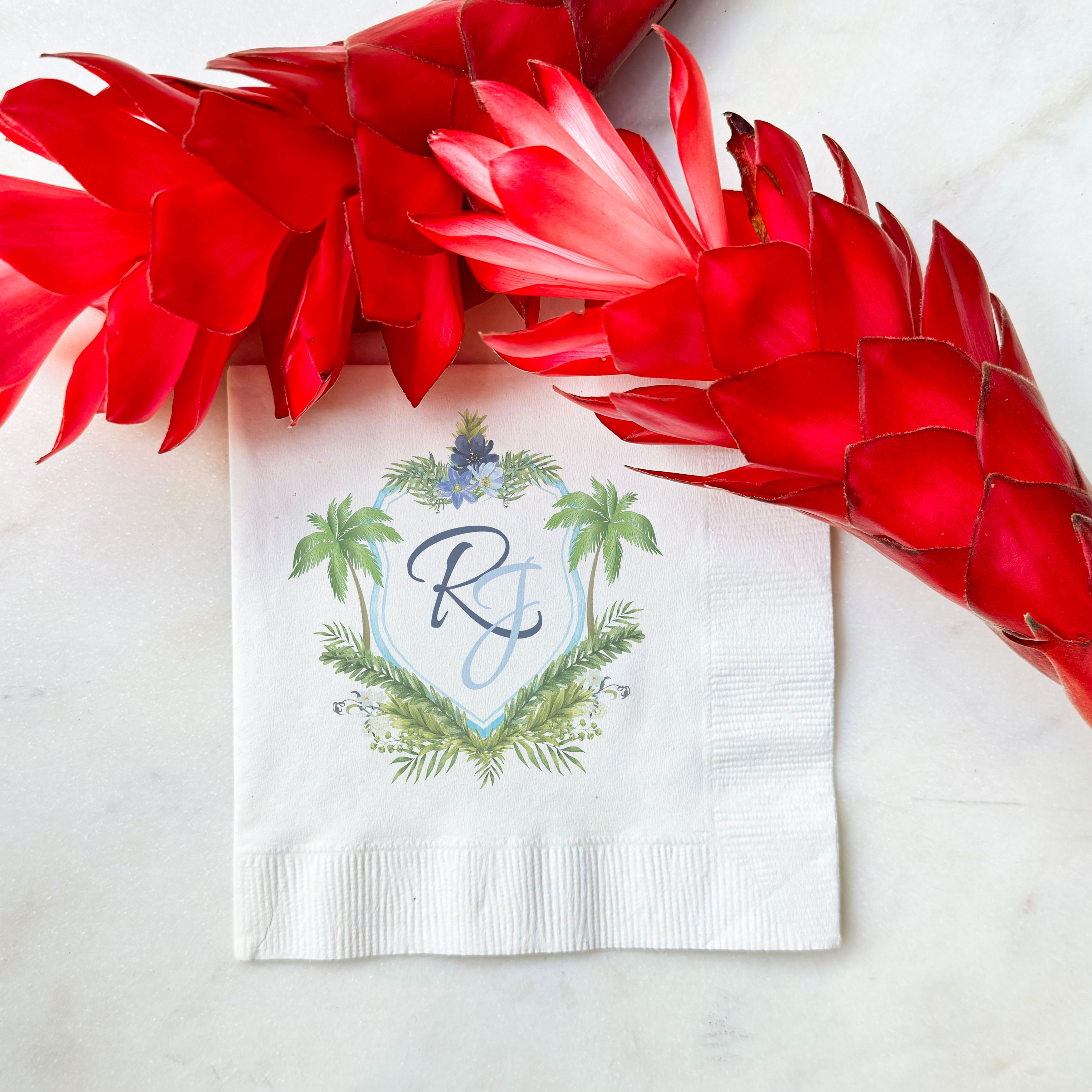 Custom Full Color Palm Tree Crest 3ply Napkins, Tropical Wedding ...