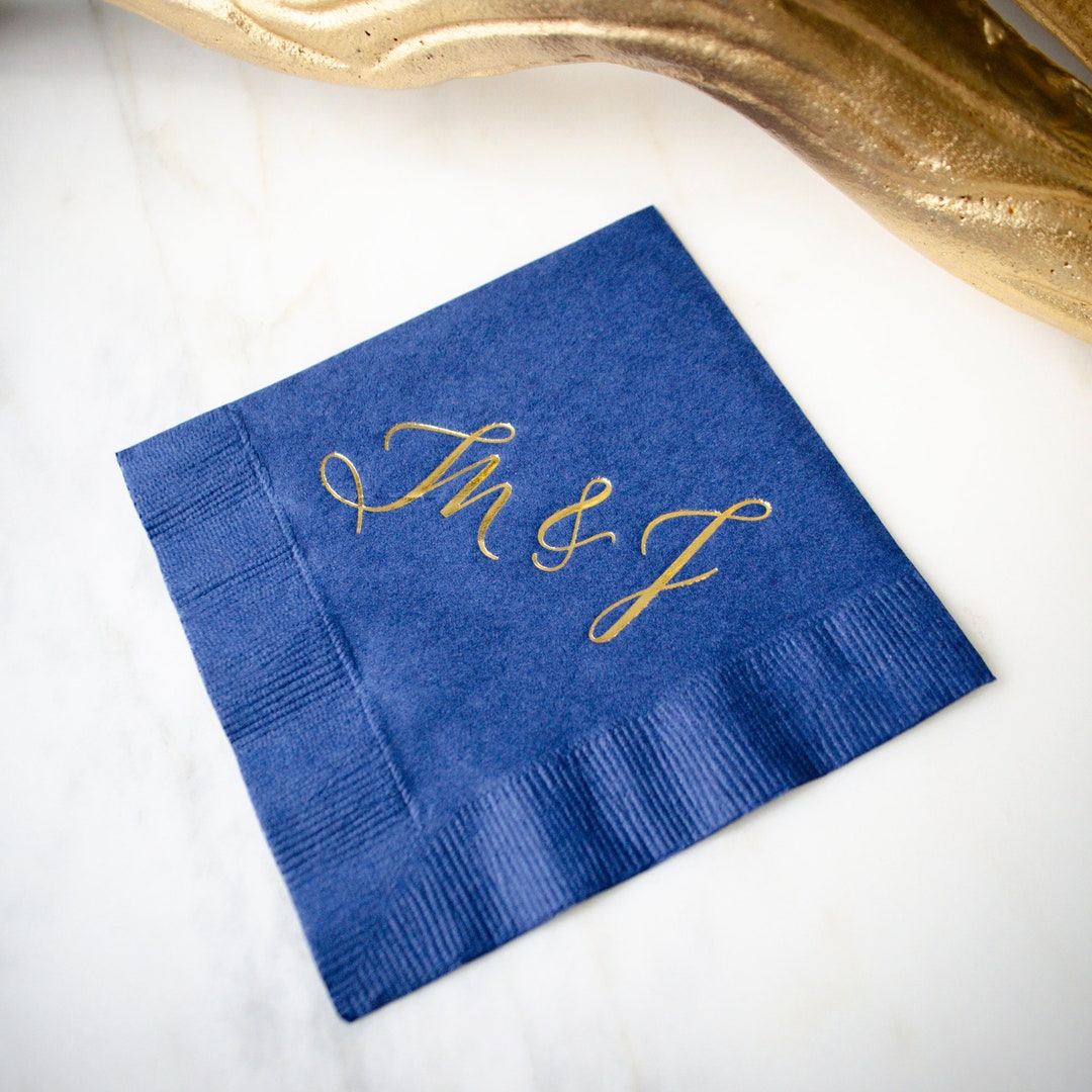 Script Initials Engagement Party Napkins, Gold Foil Wedding Cocktail ...