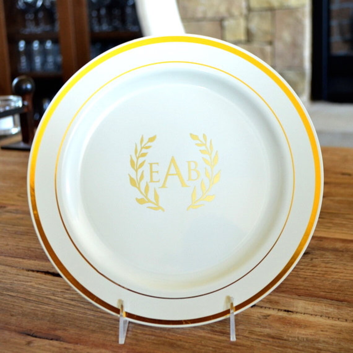 Reusable Monogrammed Premium Plastic Plates With Metallic Trim, Custom ...