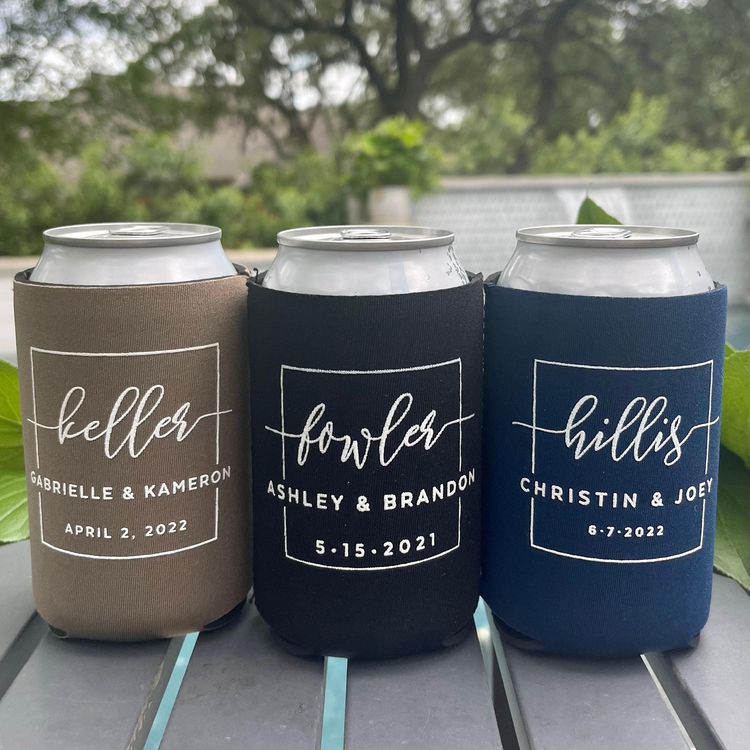 Custom Neutral Can Cooler, Custom Monogram Can Huggers, Wedding Favor ...