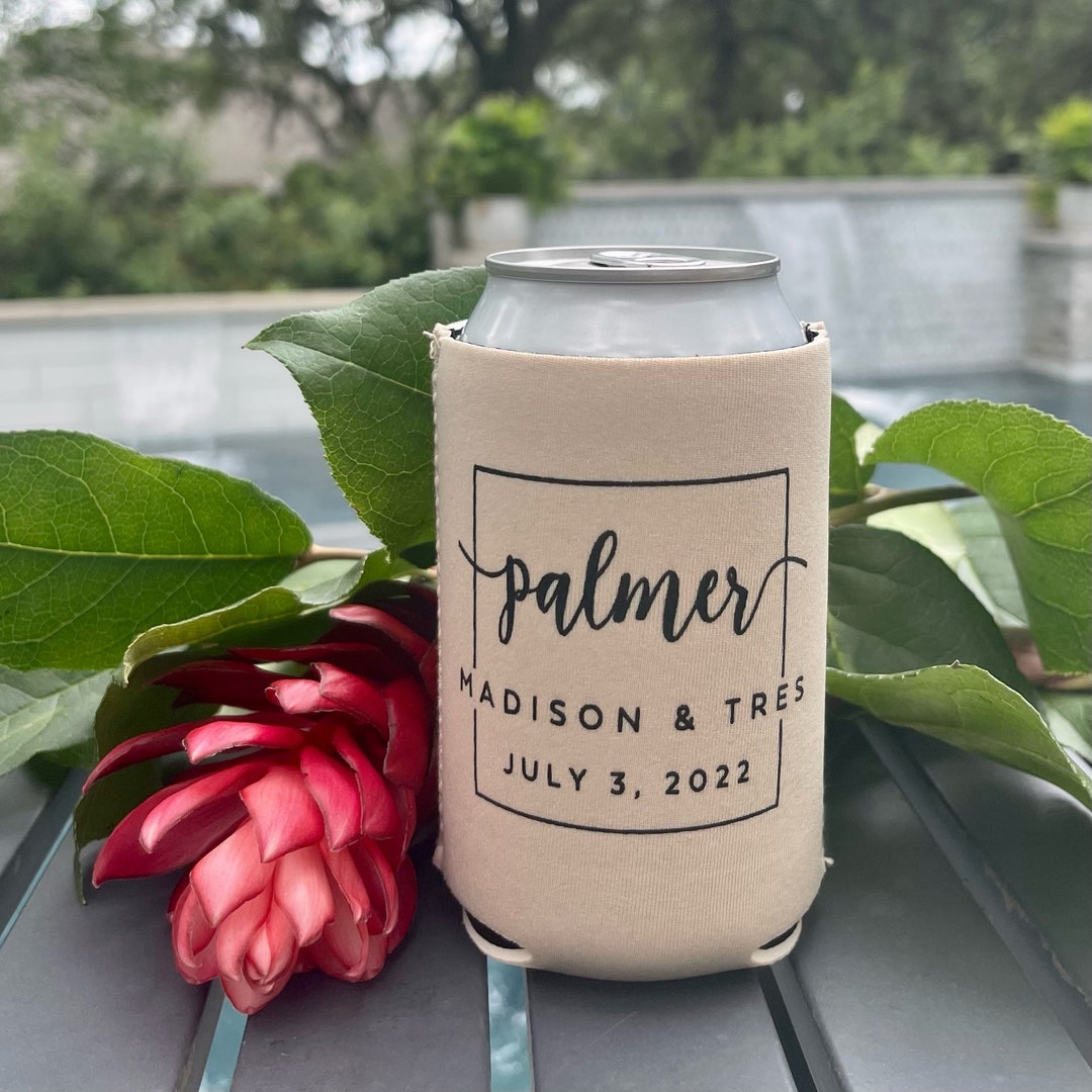 Custom Neutral Can Cooler, Custom Monogram Can Huggers, Wedding Favor ...