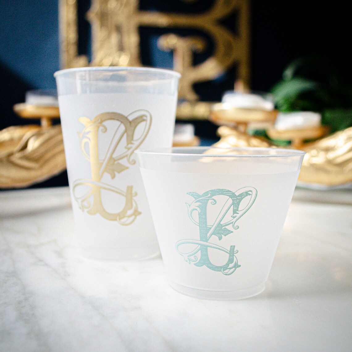 Vintage Monogram Wedding Cocktail Hour Cups Interlocking - Etsy