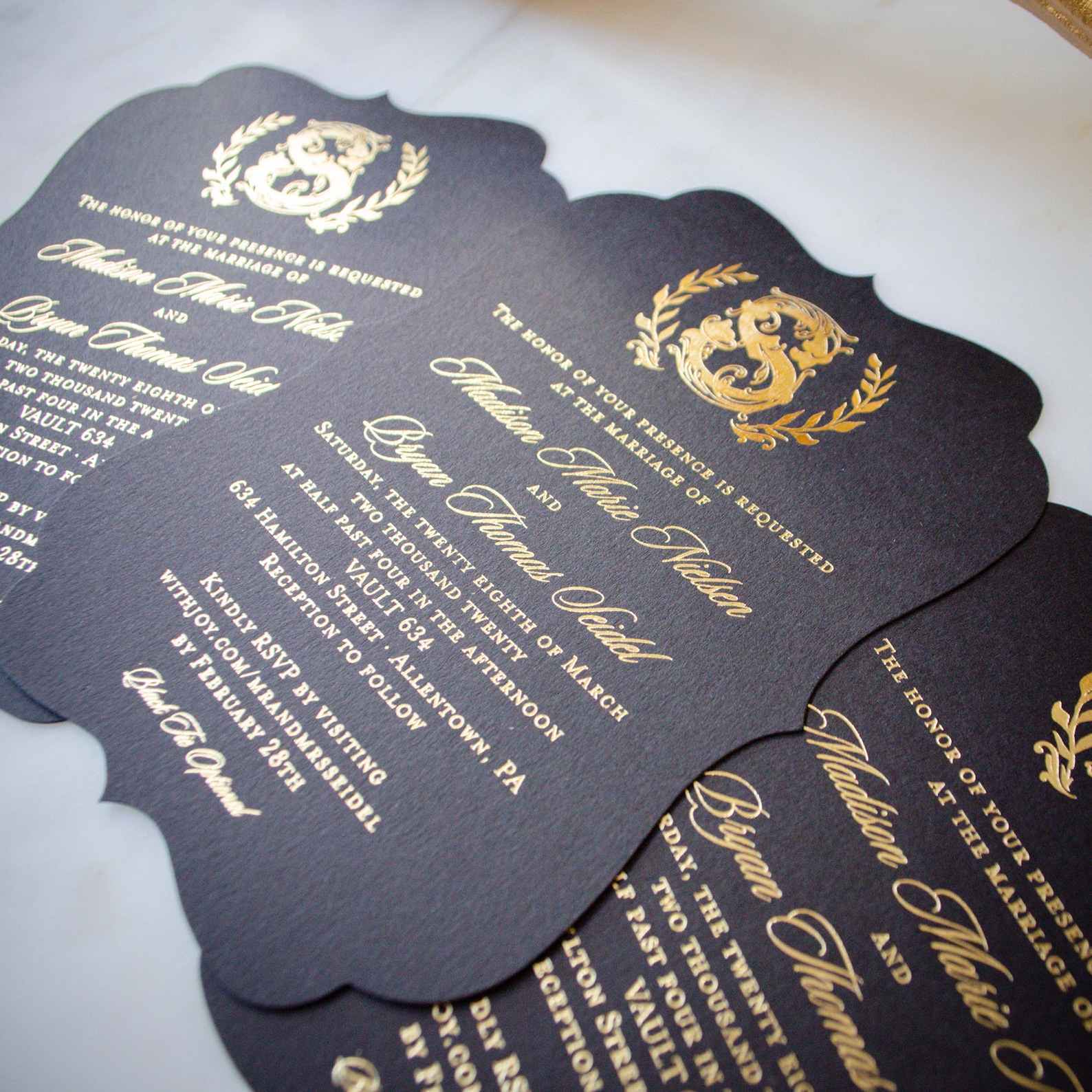 Black and Gold Foil Printed Wedding Reception Dinner Menus, Custom Foil ...