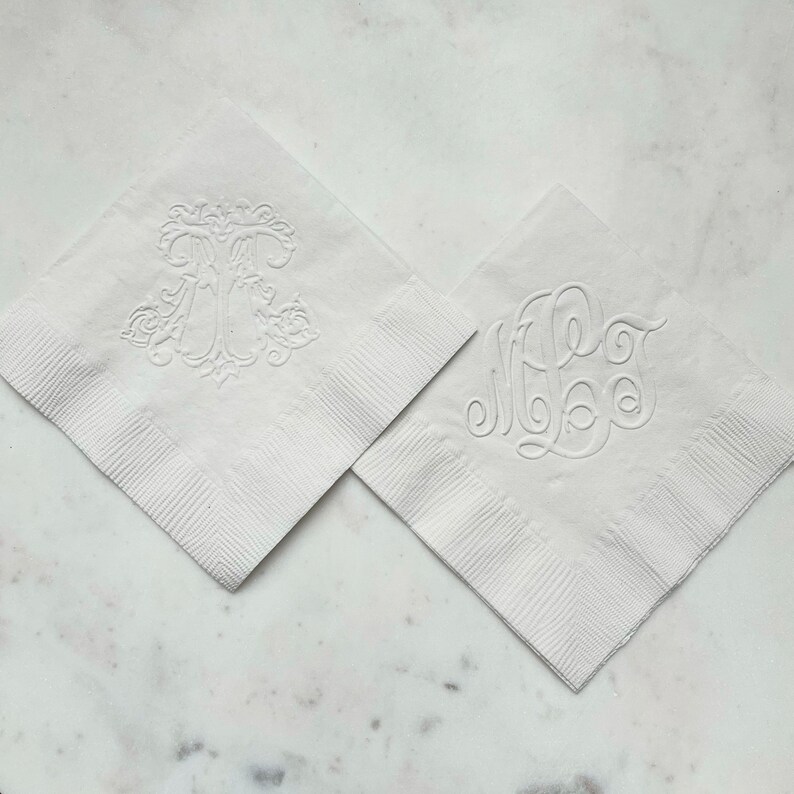 Elegant Embossed Monogram Cocktail Napkins, Embossed Monogrammed ...