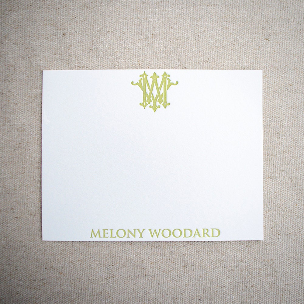 Monogrammed Letterpress A2 Stationery & Envelope Set, Personalized Flat ...