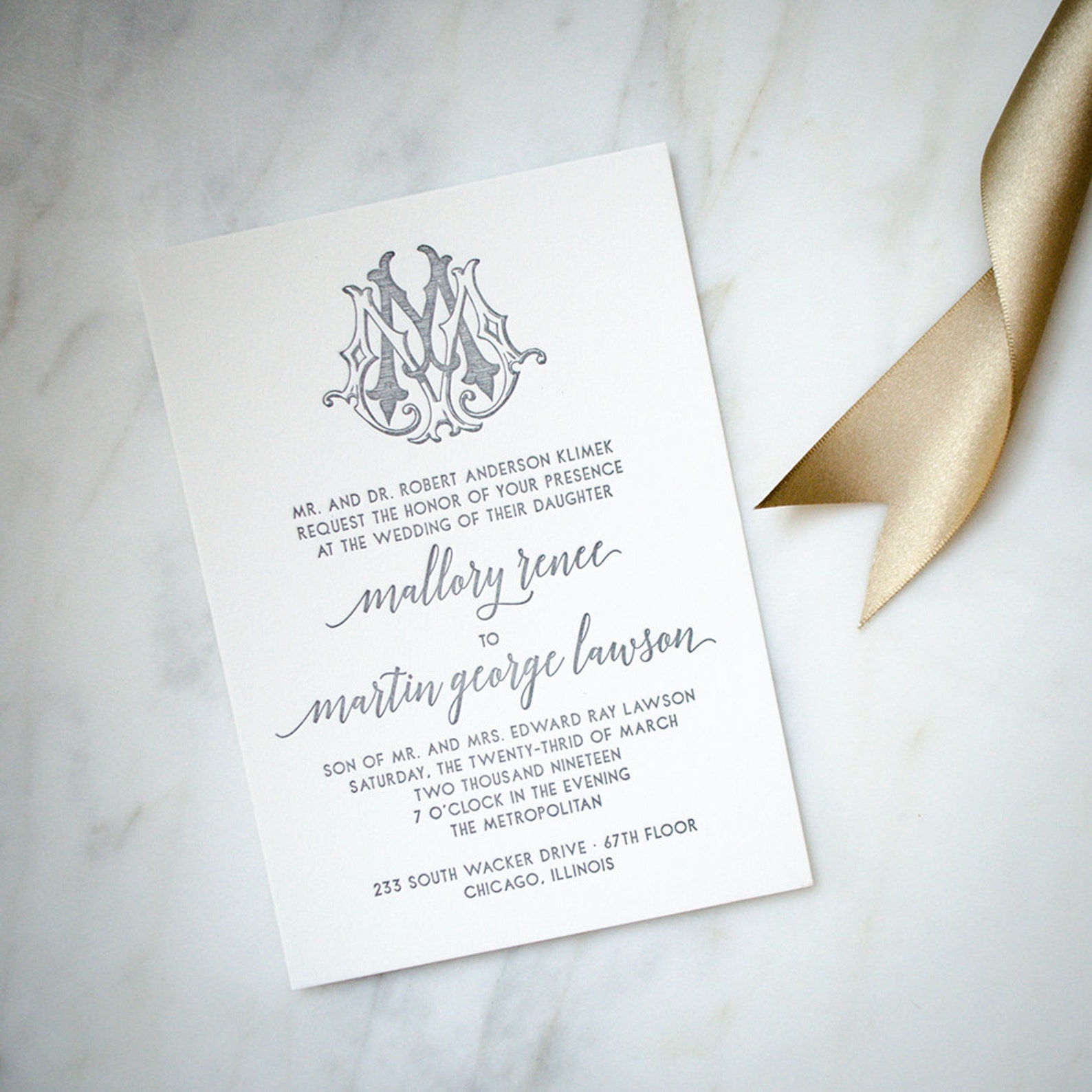 Formal Monogram Letterpress Wedding Invitations Personalized | Etsy