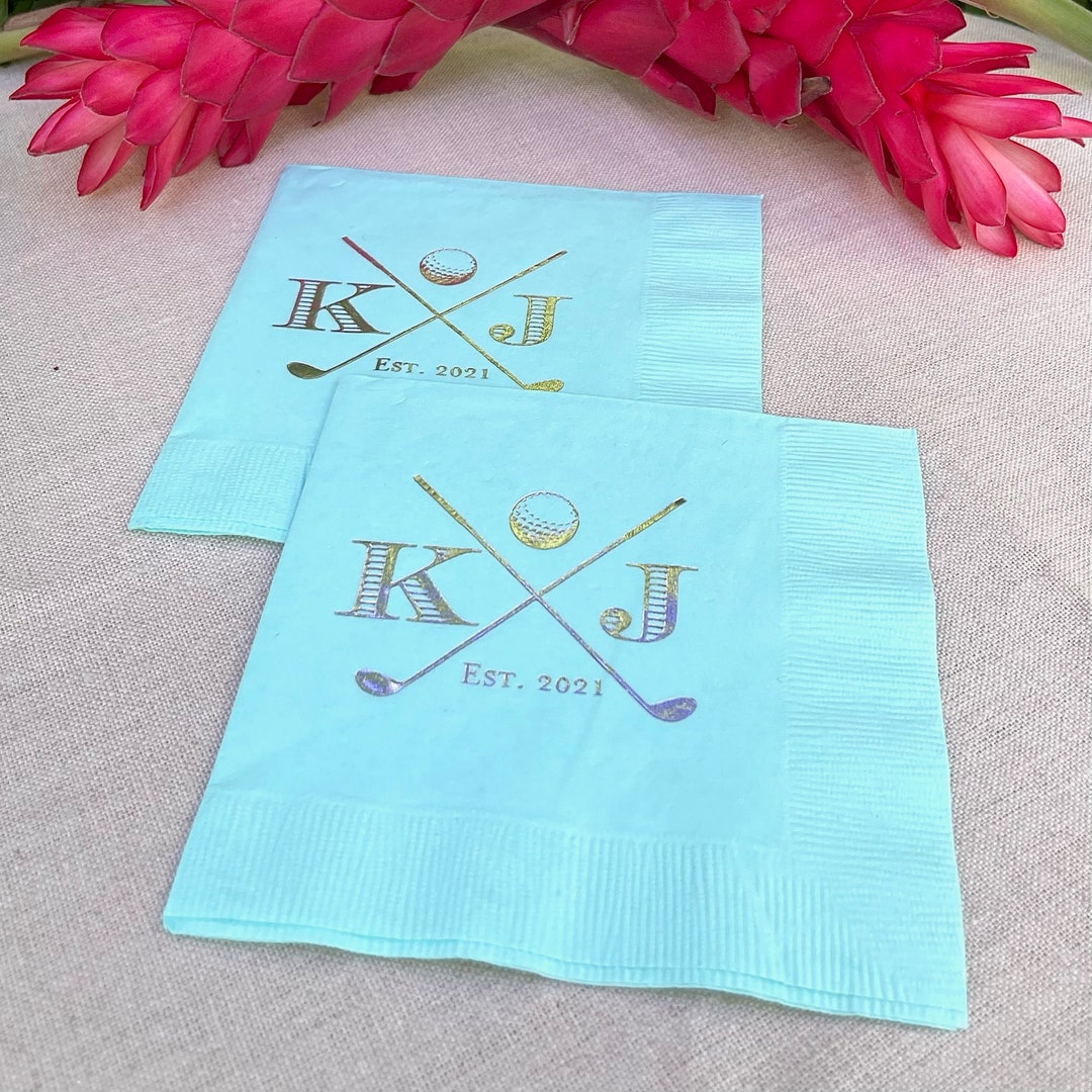 Silver Foil Printed Golf Party Napkins, Personalized Anniversary Napkin ...