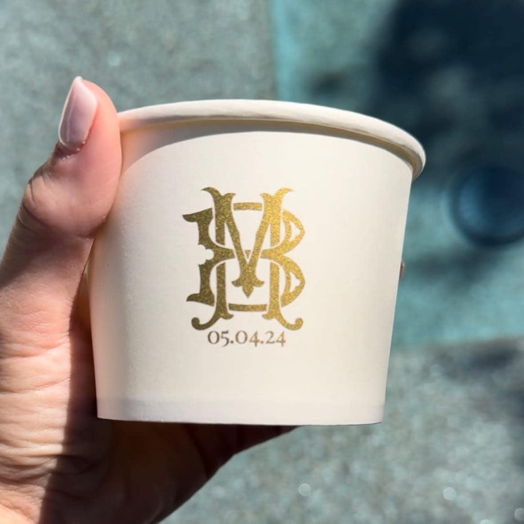 Gold Printed Paper Treat Cups, Printed Ice Cream Cups, Wedding Treat ...
