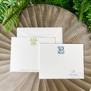 Custom Monogram Flat Stationery Cards, Personalized Letterpress A2 Note ...