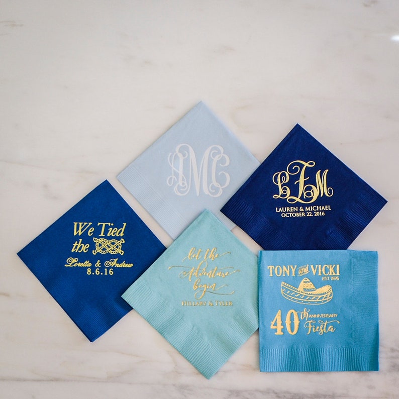 Custom Blue Printed Napkins Personalized Wedding Napkins | Etsy