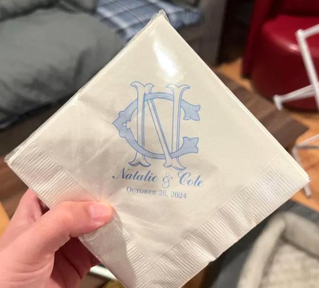 Interlocking Monogram 3ply Napkins, Personalized Cocktail Napkins, Foil Beverage Napkins ...