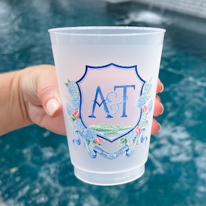 Custom Watercolor Crest Shatterproof Cups, Full Color Wedding Monogram ...