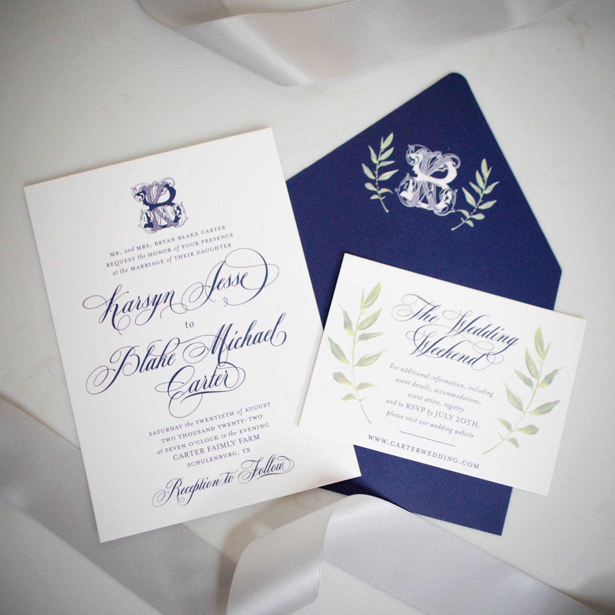 Personalized Digital Full Color Wedding Invites, Custom Printed Navy ...