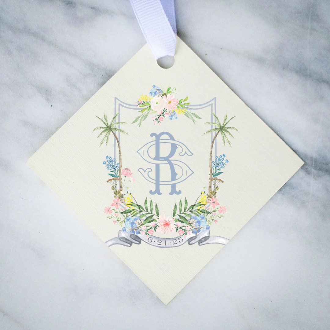 Full Color Ivory Wedding Crest Favor Tags, Tropical Gift Tags, Pastel ...