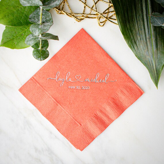 Heart Connected Names Napkins Custom Wedding Shower Cocktail | Etsy